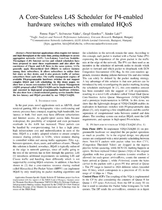 A Core Stateless L4s Scheduler For P4 Enabled Hardware Switches With Emulated Hqos Aps Networks